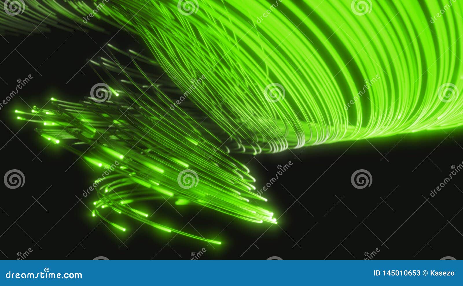 Glowing Fiber Optic Strings in Dark. 3d Illustration Stock Illustration ...