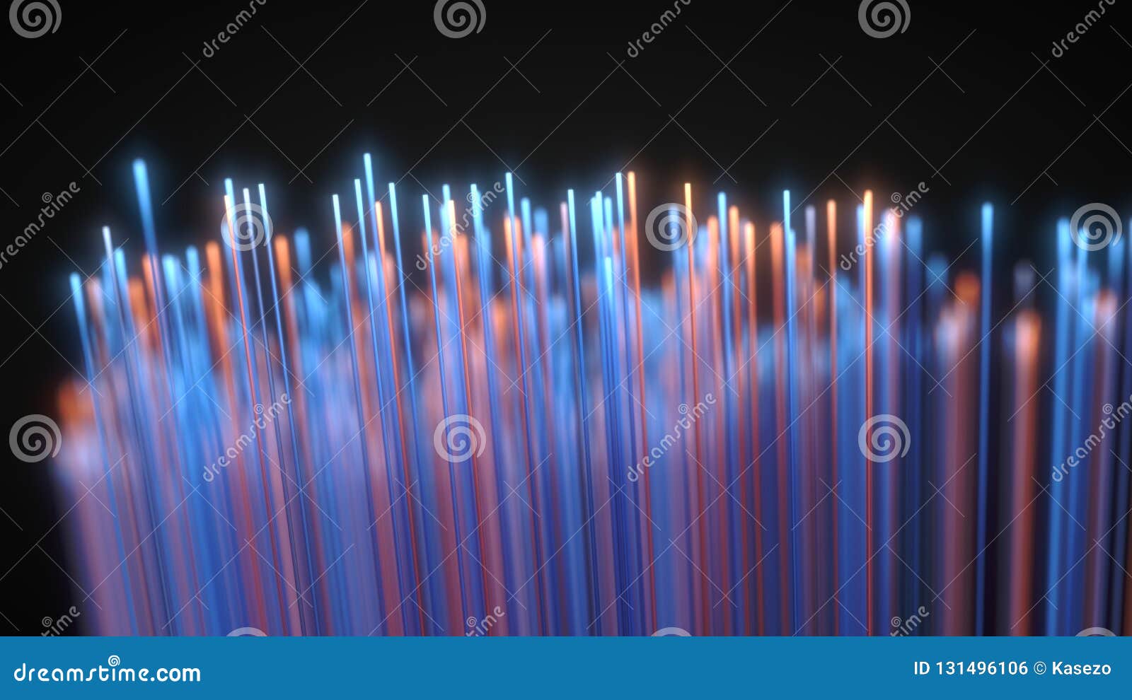 Glowing Fiber Optic Strings in Dark. 3d Illustration Stock Illustration ...