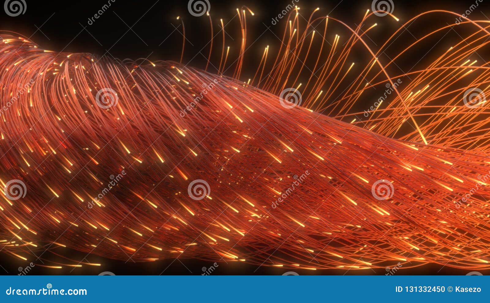 Glowing Fiber Optic Strings in Dark. 3d Illustration Stock Illustration ...