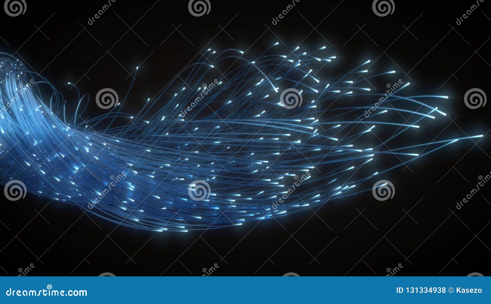Glowing Fiber Optic Strings in Dark. 3d Illustration Stock Illustration ...
