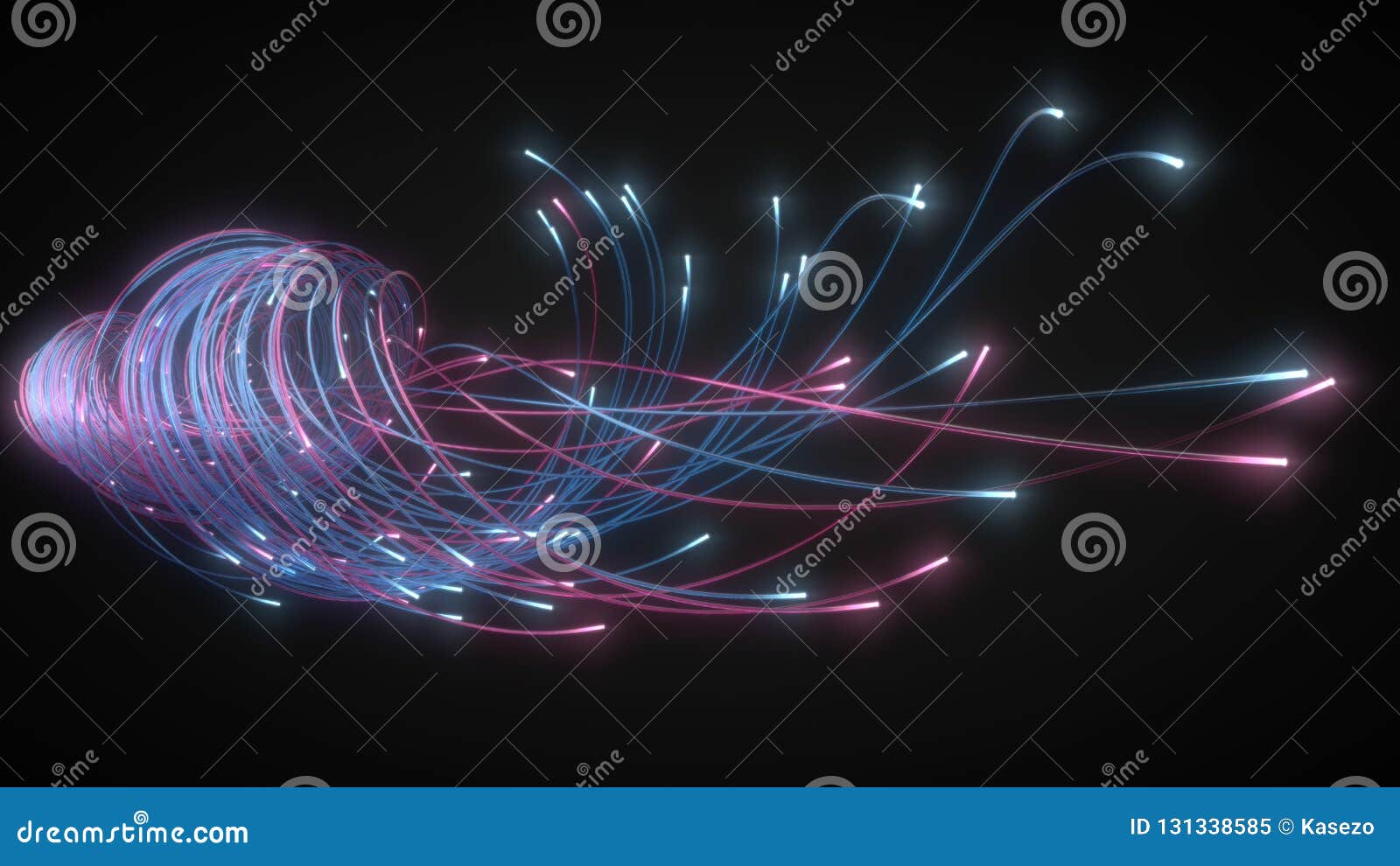 Glowing Fiber Optic Strings in Dark. 3d Illustration Stock Illustration ...