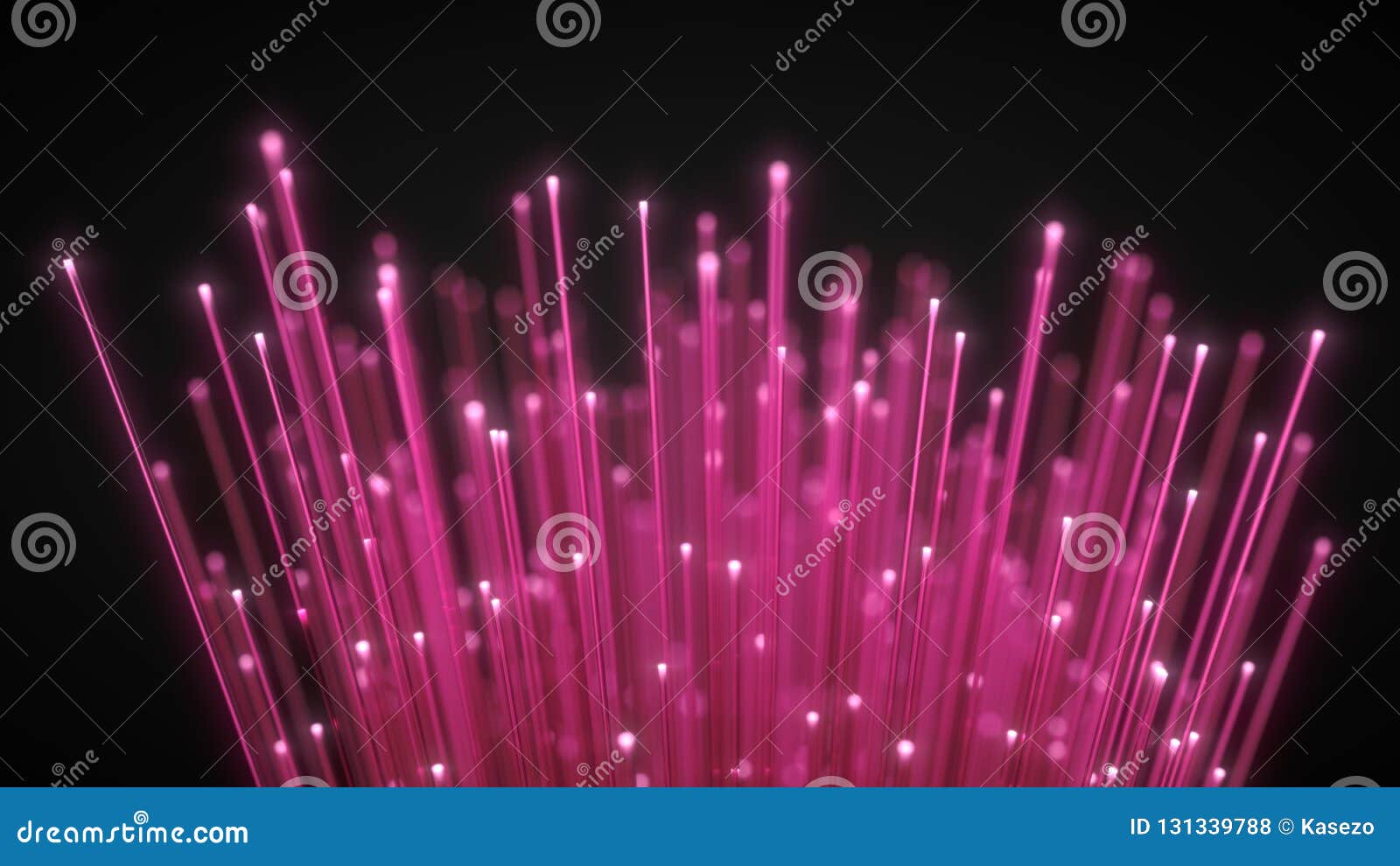 Glowing Fiber Optic Strings in Dark. 3d Illustration Stock Illustration ...
