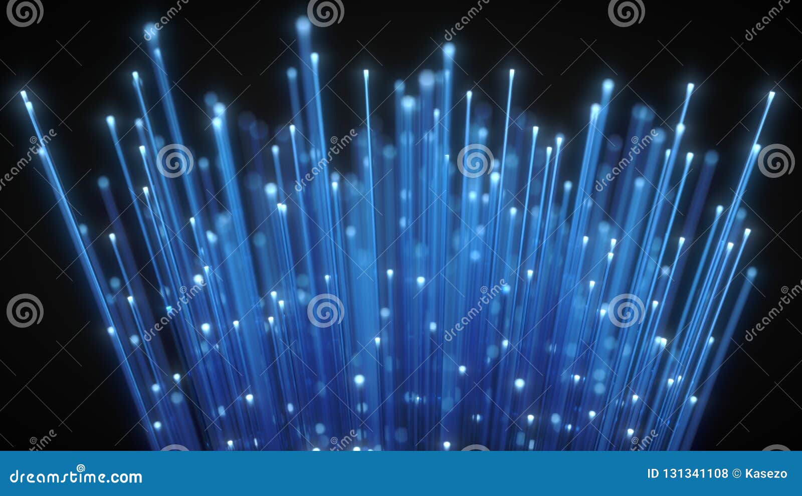 Glowing Fiber Optic Strings in Dark. 3d Illustration Stock Illustration ...