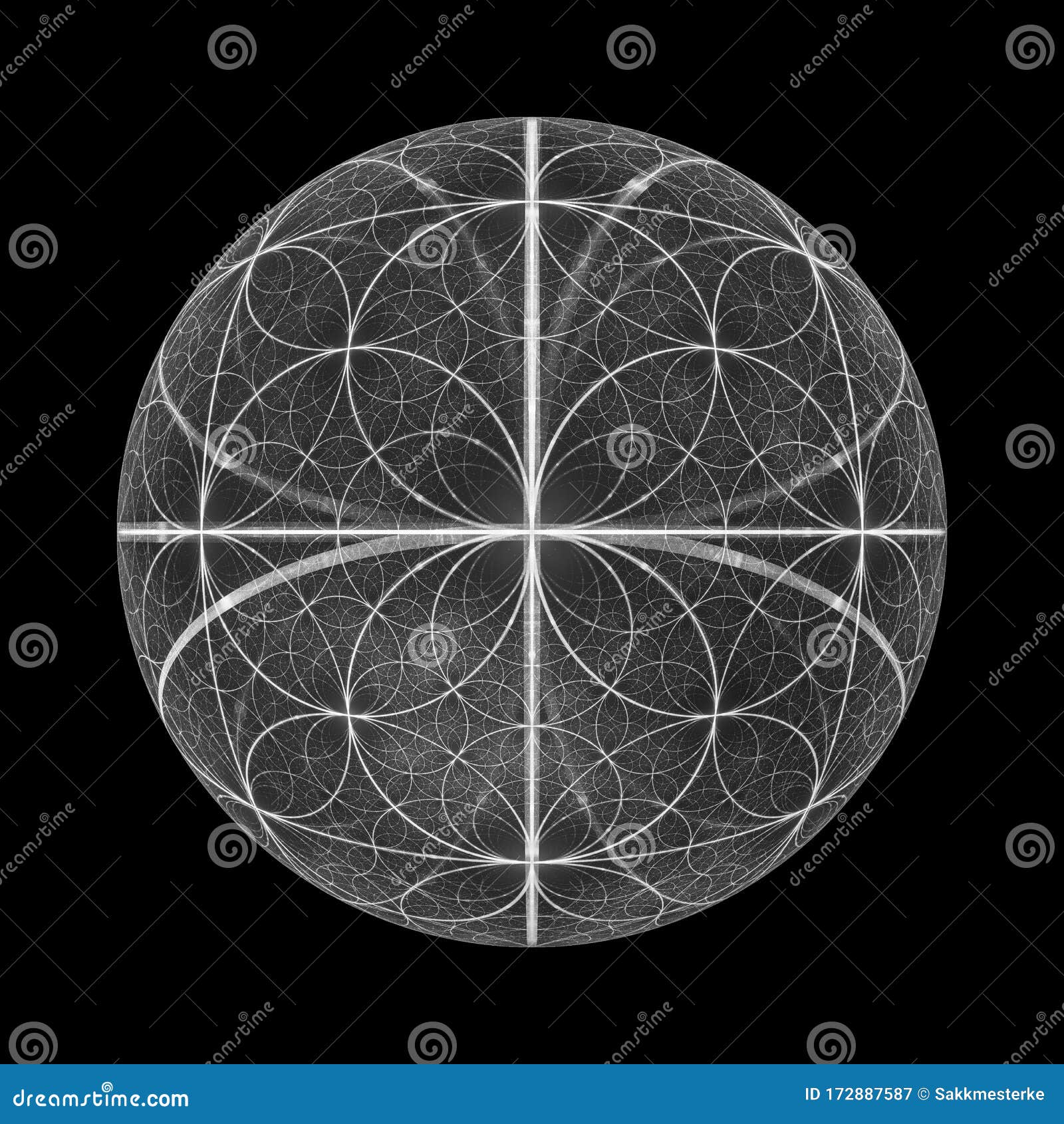 Glowing Fibonacci Circles Ball Black and White Isolated Stock ...