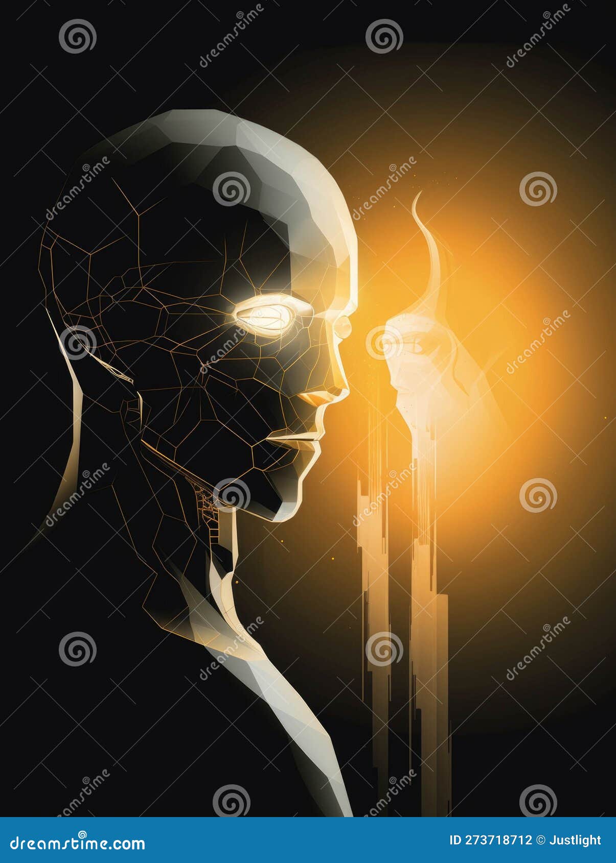 A Glowing Figure with a Mask of Metal Presenting a Merging of Machine ...