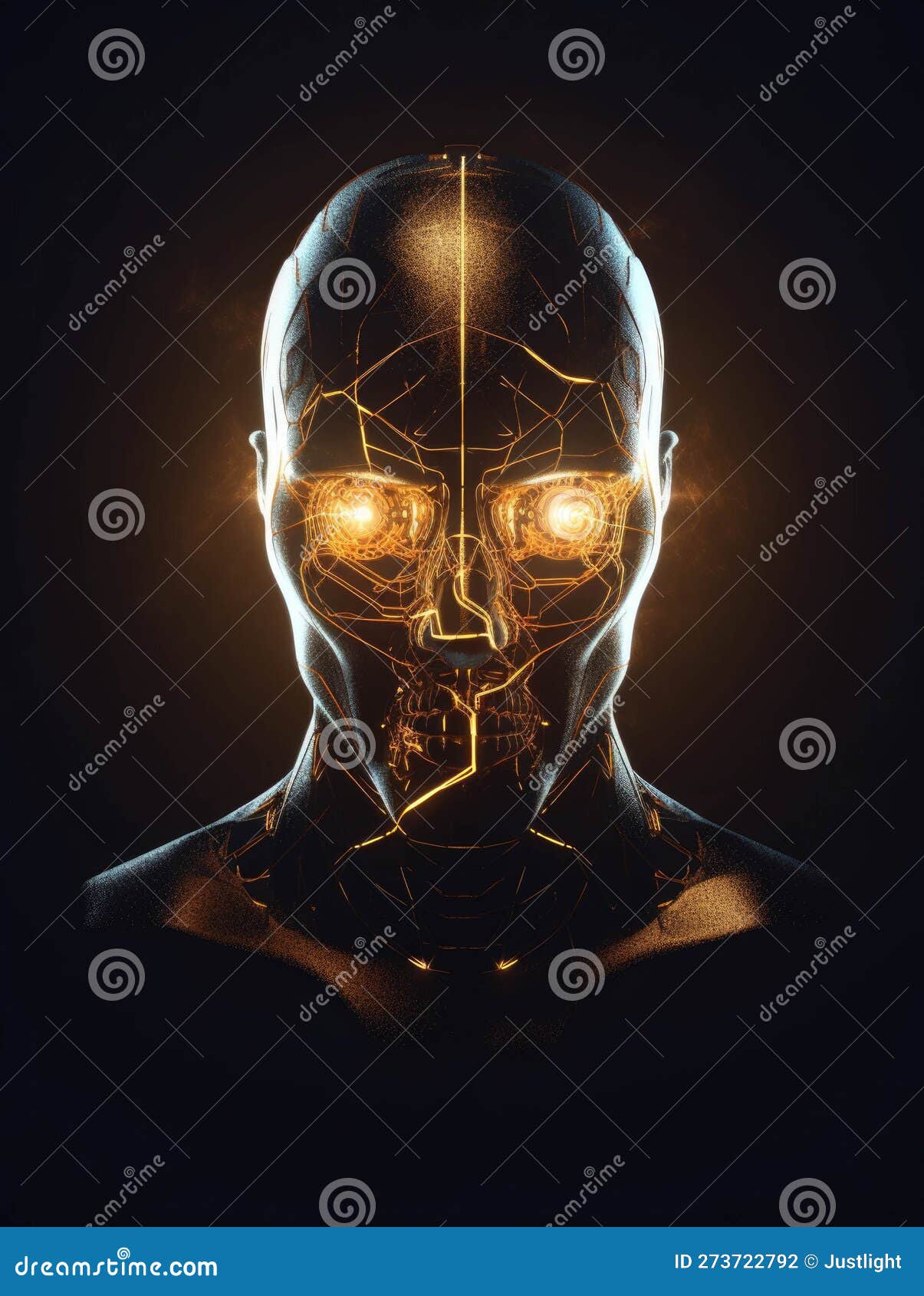 A Glowing Figure with a Mask of Metal Presenting a Merging of Machine ...