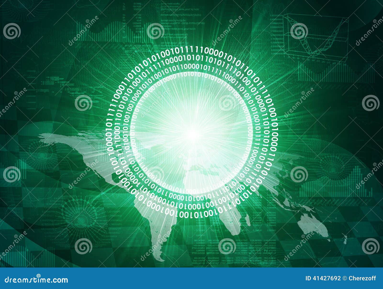 Glowing Figures and World Map. Hi-tech Background Stock Illustration ...