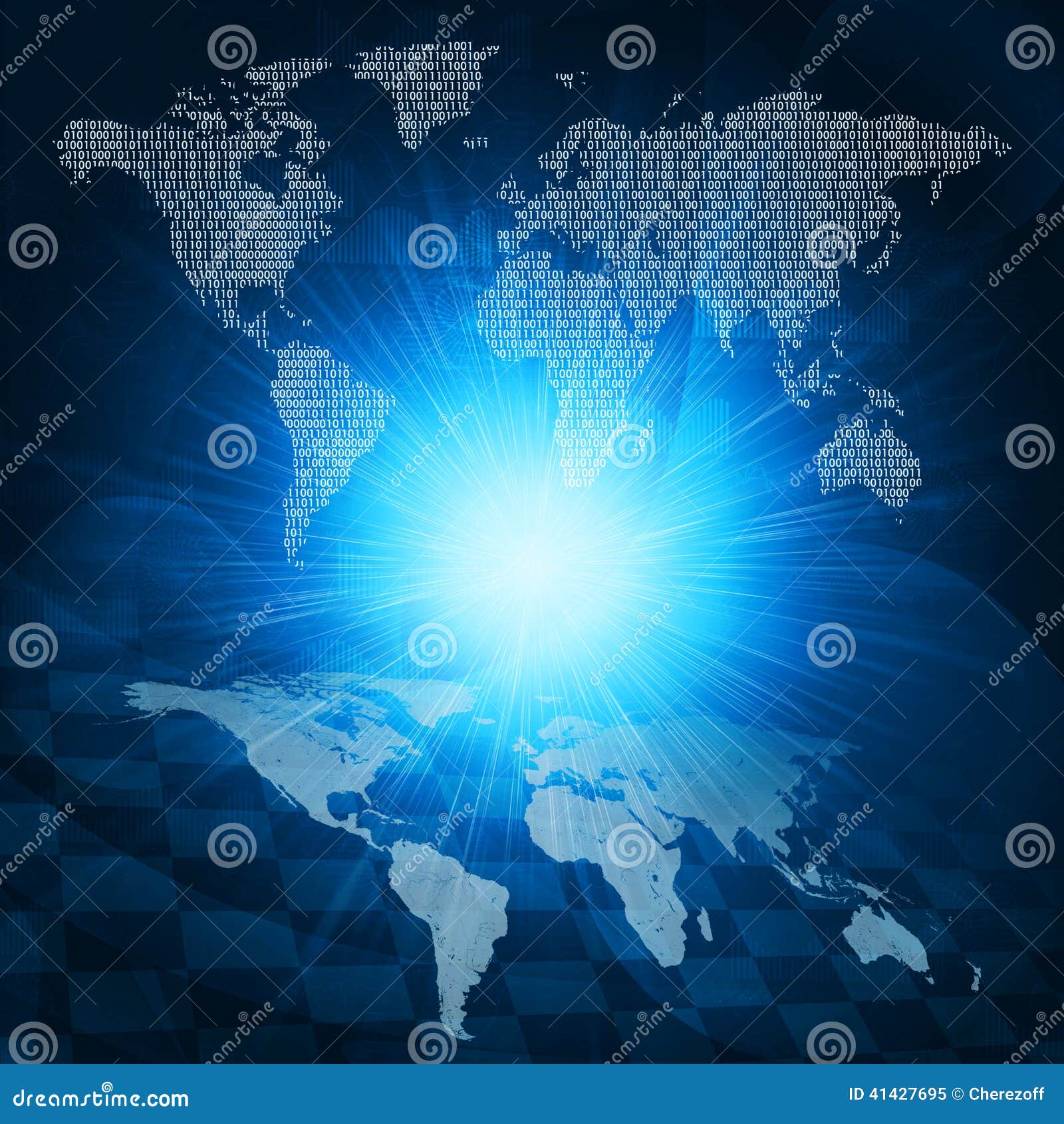 Glowing Figures and World Map. Hi-tech Background Stock Illustration ...