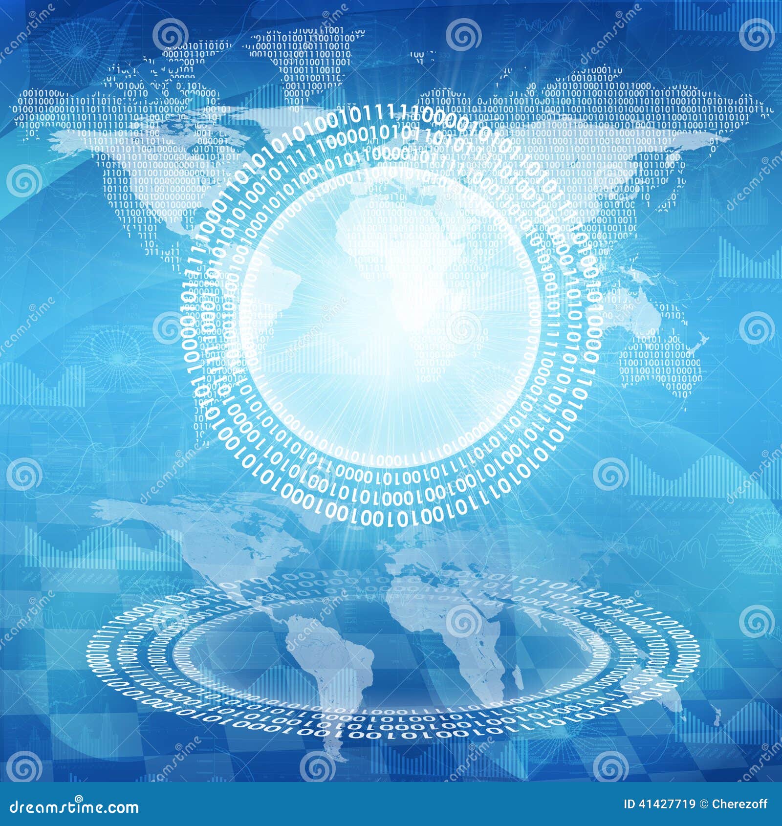 Glowing Figures and World Map. Hi-tech Background Stock Illustration ...