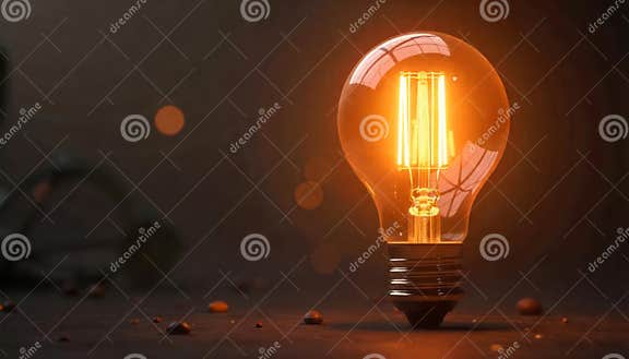 Glowing Filament LED Bulb on Dark Surface: a Study in Warm Light and ...