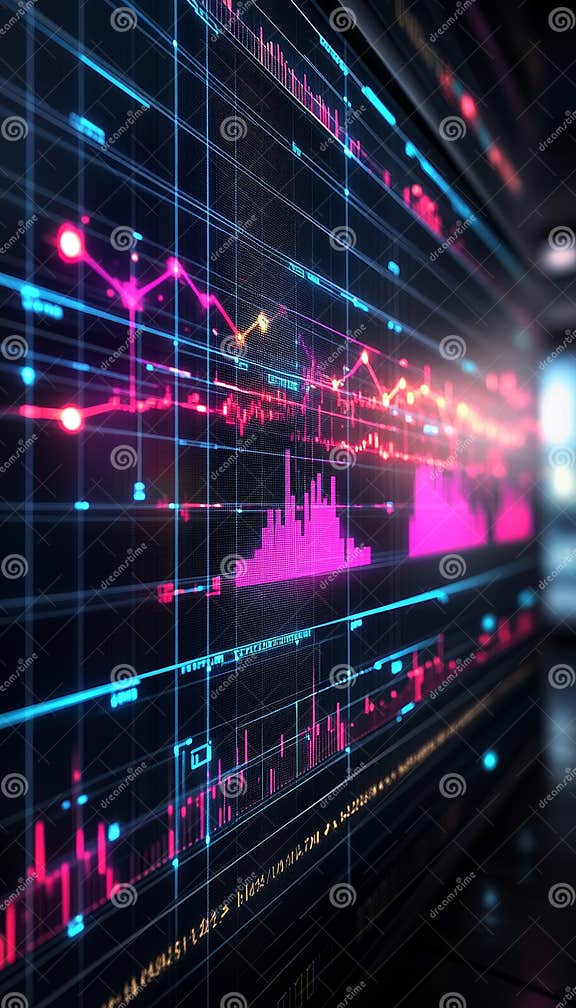 Glowing Financial Data Charts and Graphs, Modern Data Visualization ...