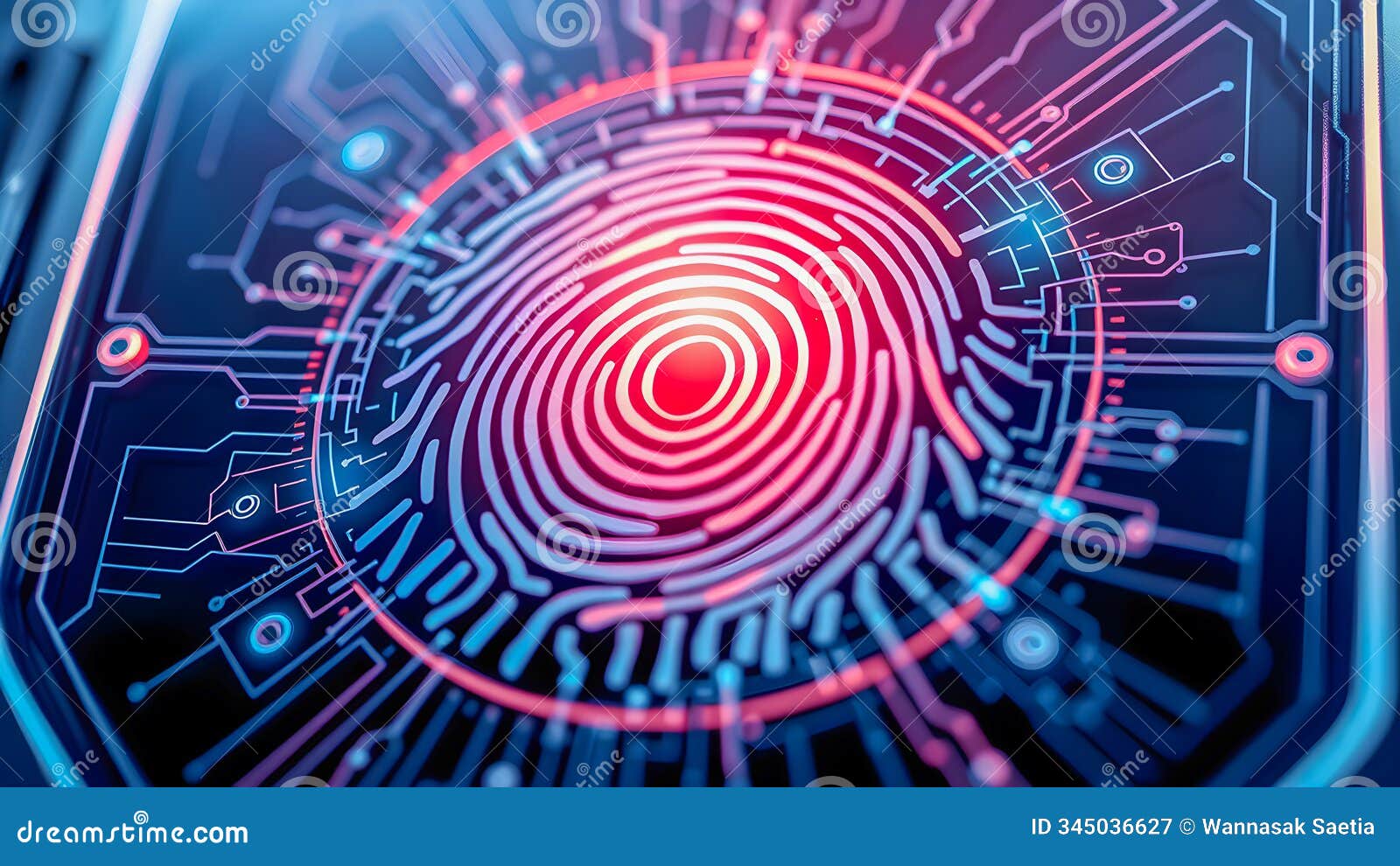 Glowing Fingerprint Hologram And Icons On Background. ID And Biometrics ...