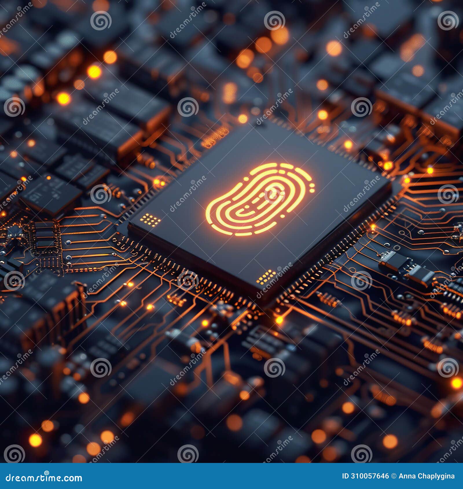 Glowing Fingerprint Pattern on Futuristic Circuit Board Stock Photo ...