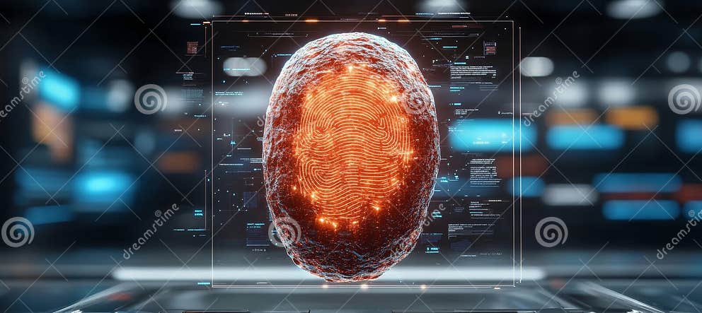 Glowing Fingerprint Scan with HUD Interface Cybersecurity and Data ...