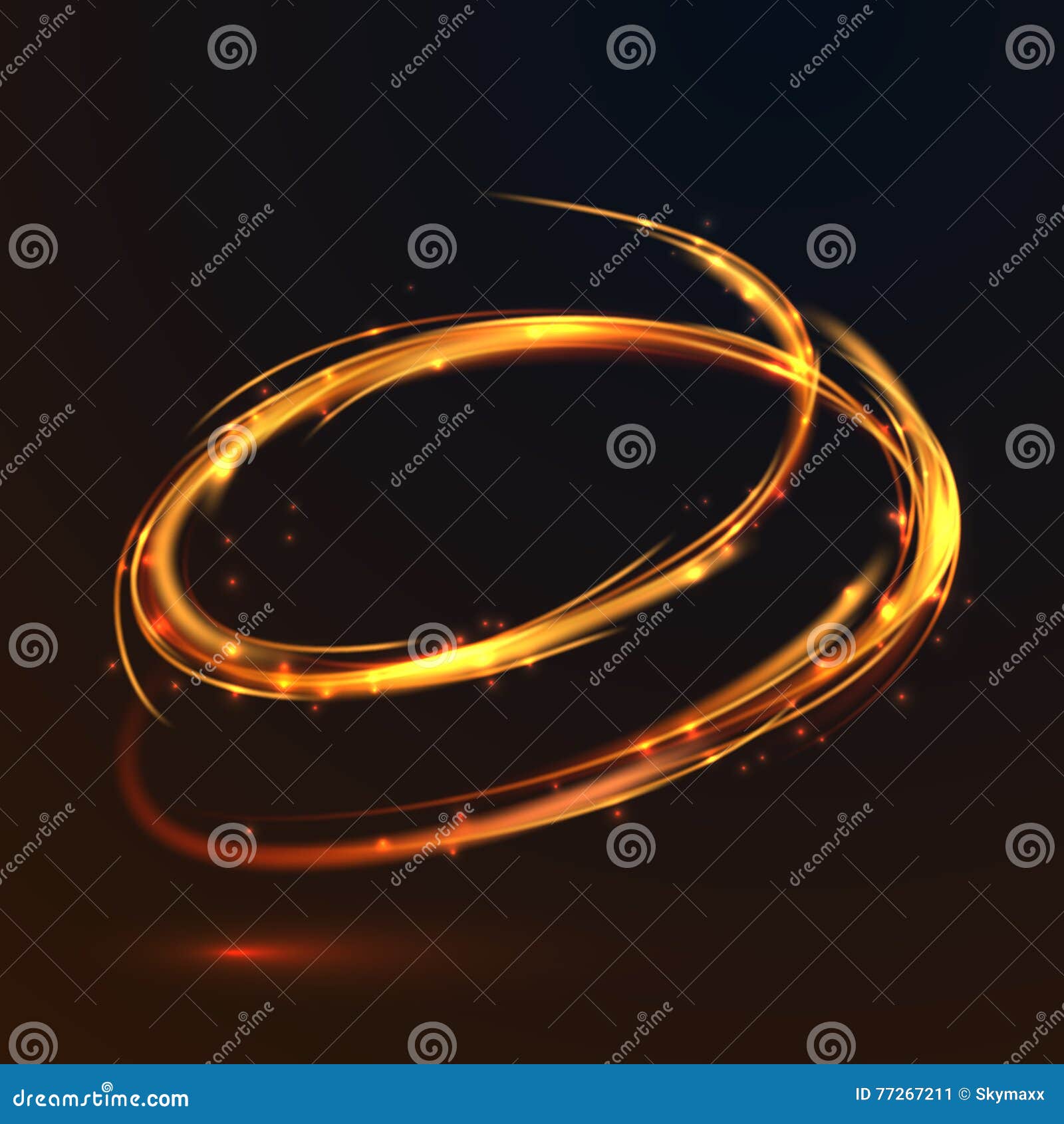 Glowing Fire Gold Circle Light Effect on Black Background Stock Vector ...