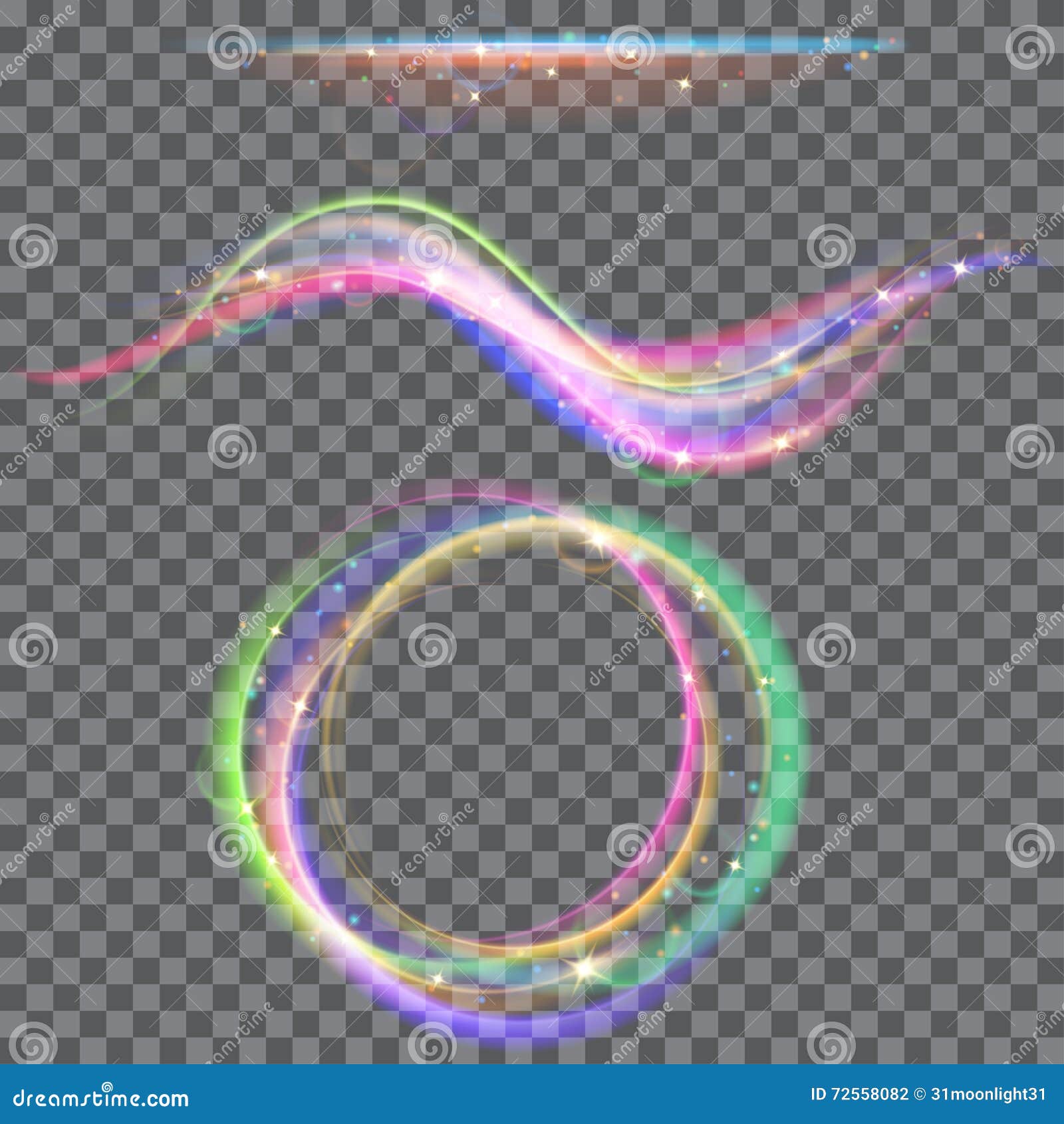 Glowing Fire Rings and Waves with Glitter Stock Vector - Illustration ...