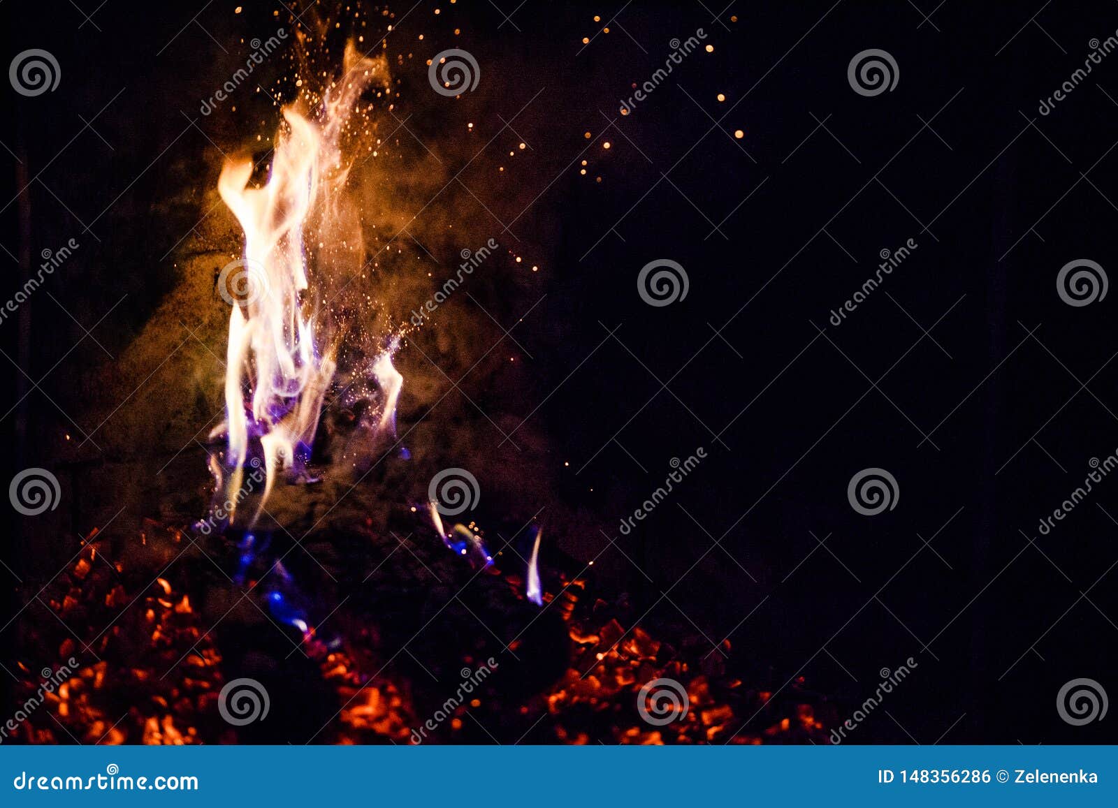 A Glowing Fire in the Stone Fireplace Stock Photo - Image of bright ...