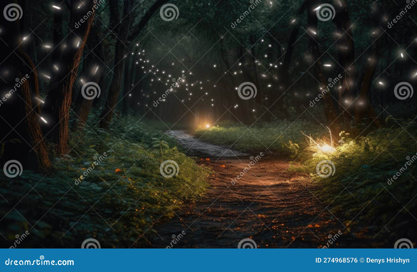 Glowing Fireflies Create Fairy Tale Forest Path Creating Using ...