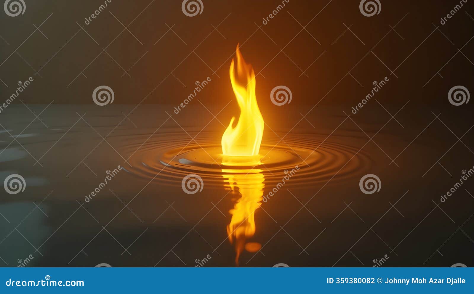 A Glowing Flame Floating on a Calm Water Surface with Reflections Stock ...