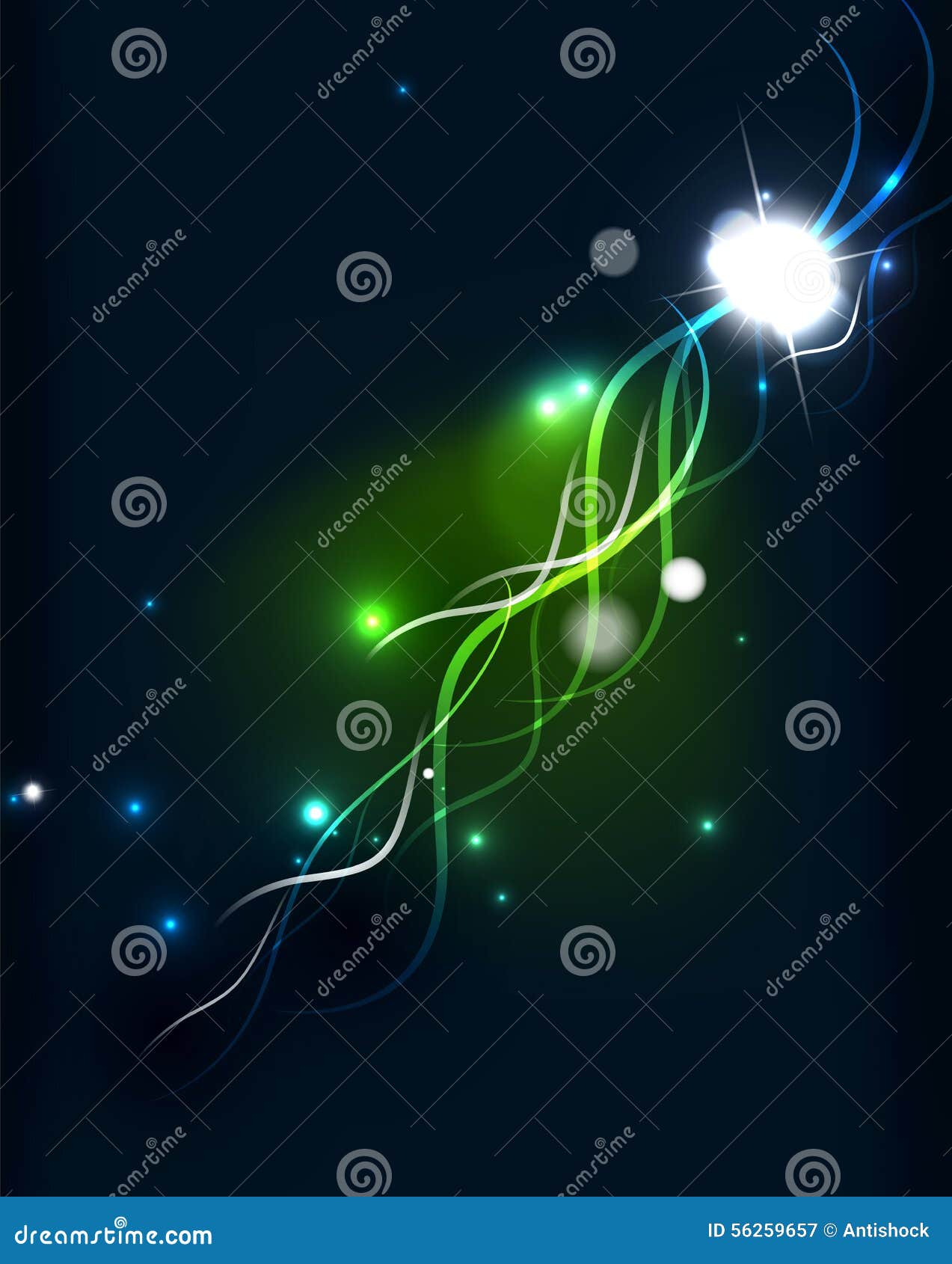 Glowing Flowing Waves and Stars in Dark Space Stock Vector ...