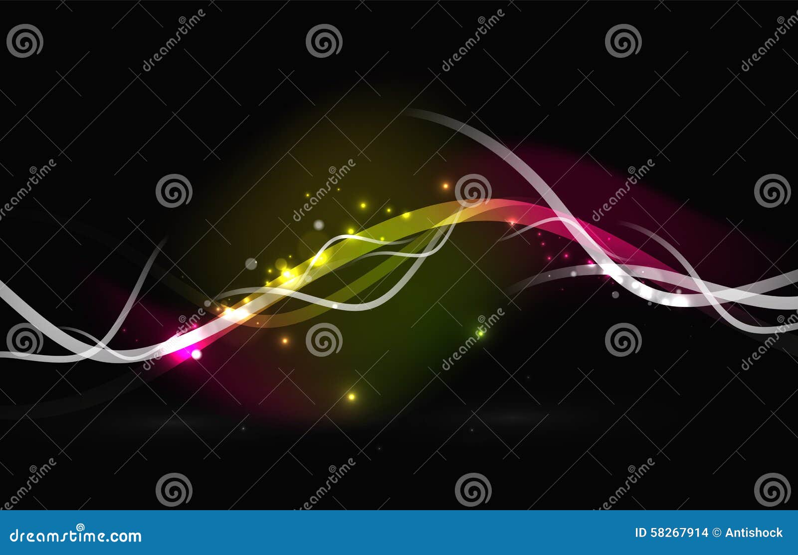 Glowing Flowing Waves and Stars in Dark Space Stock Vector ...