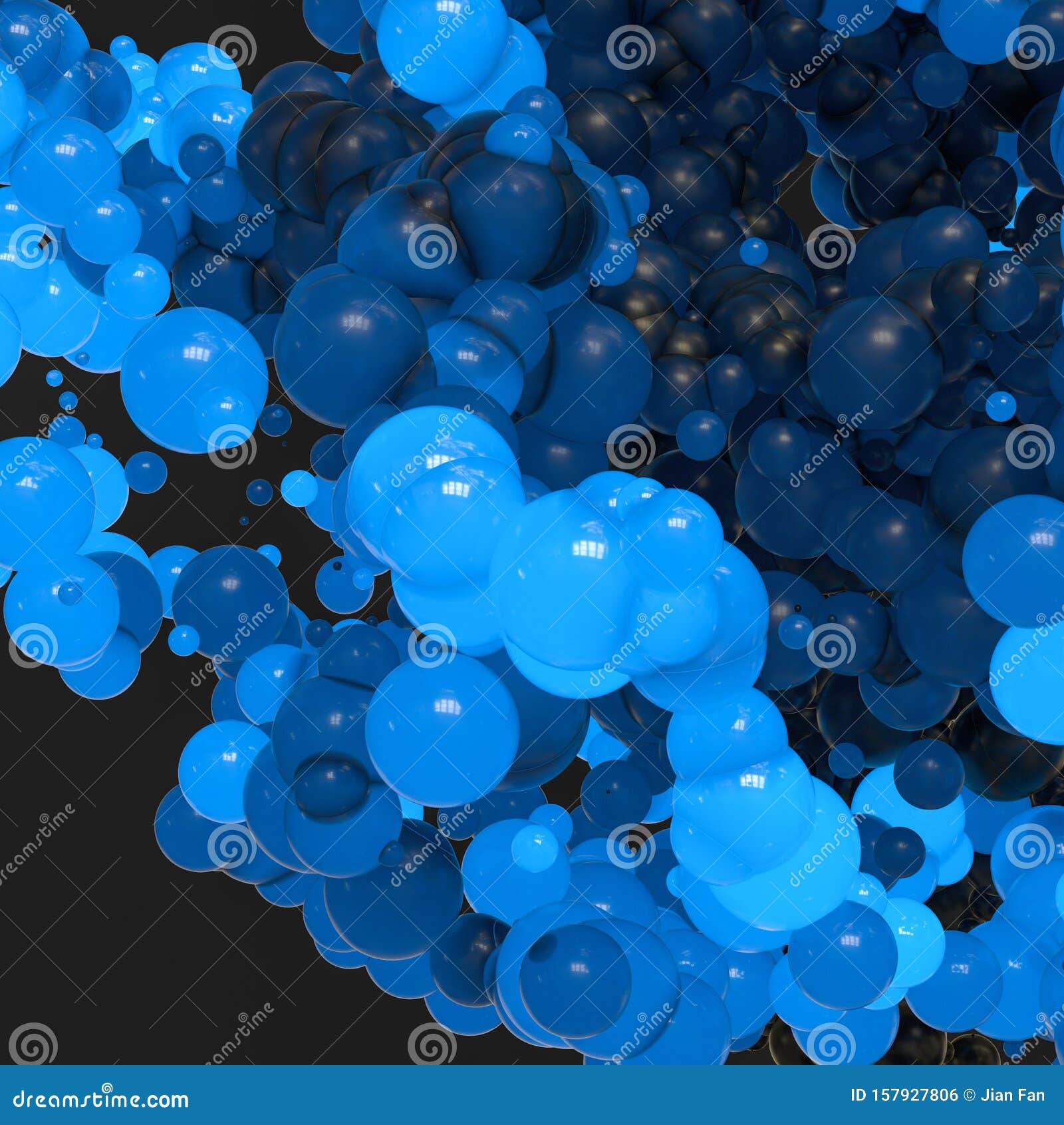 Glowing and Flying Spheres with Dark Background, 3d Rendering Stock ...
