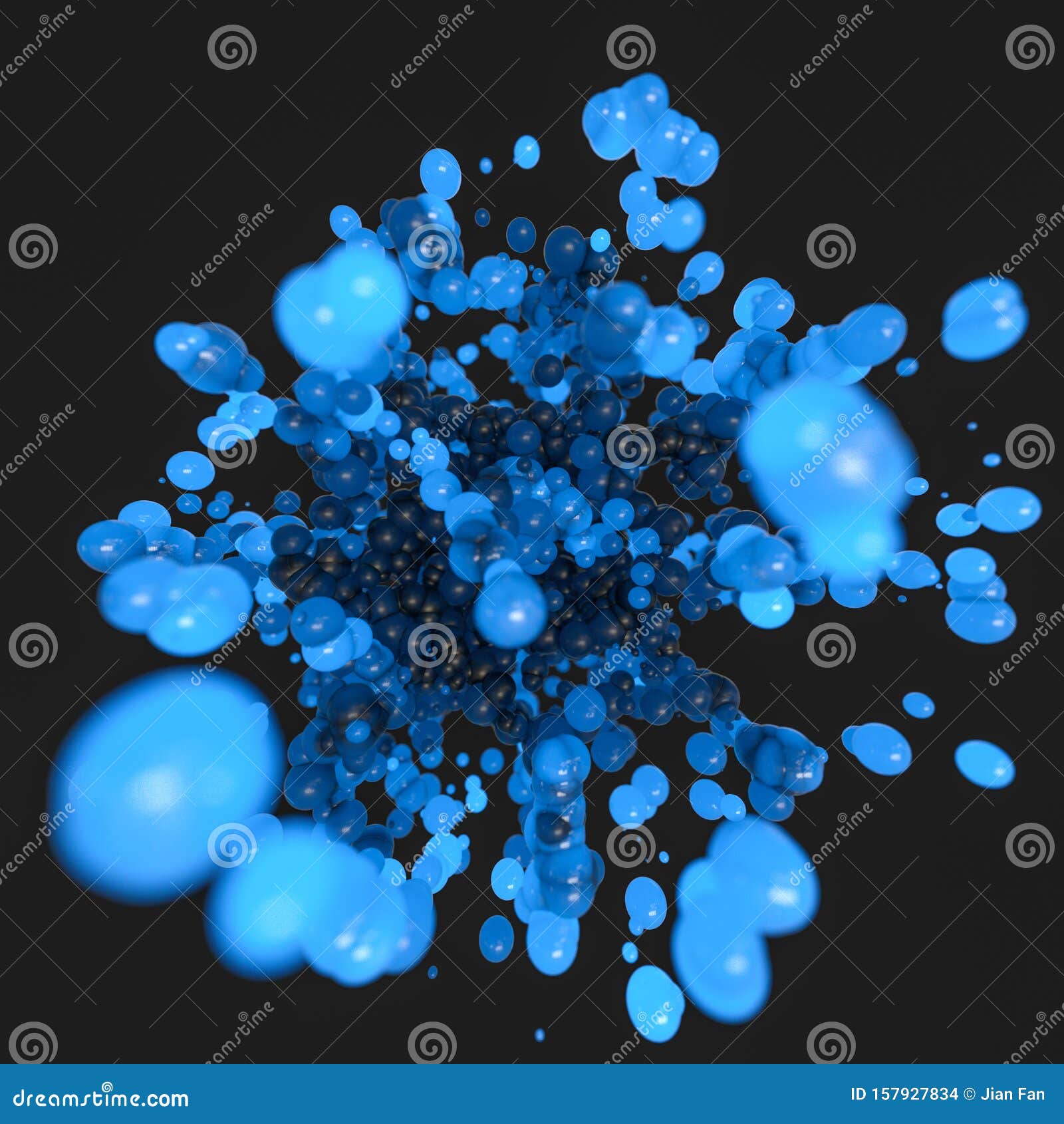 Glowing and Flying Spheres with Dark Background, 3d Rendering Stock ...