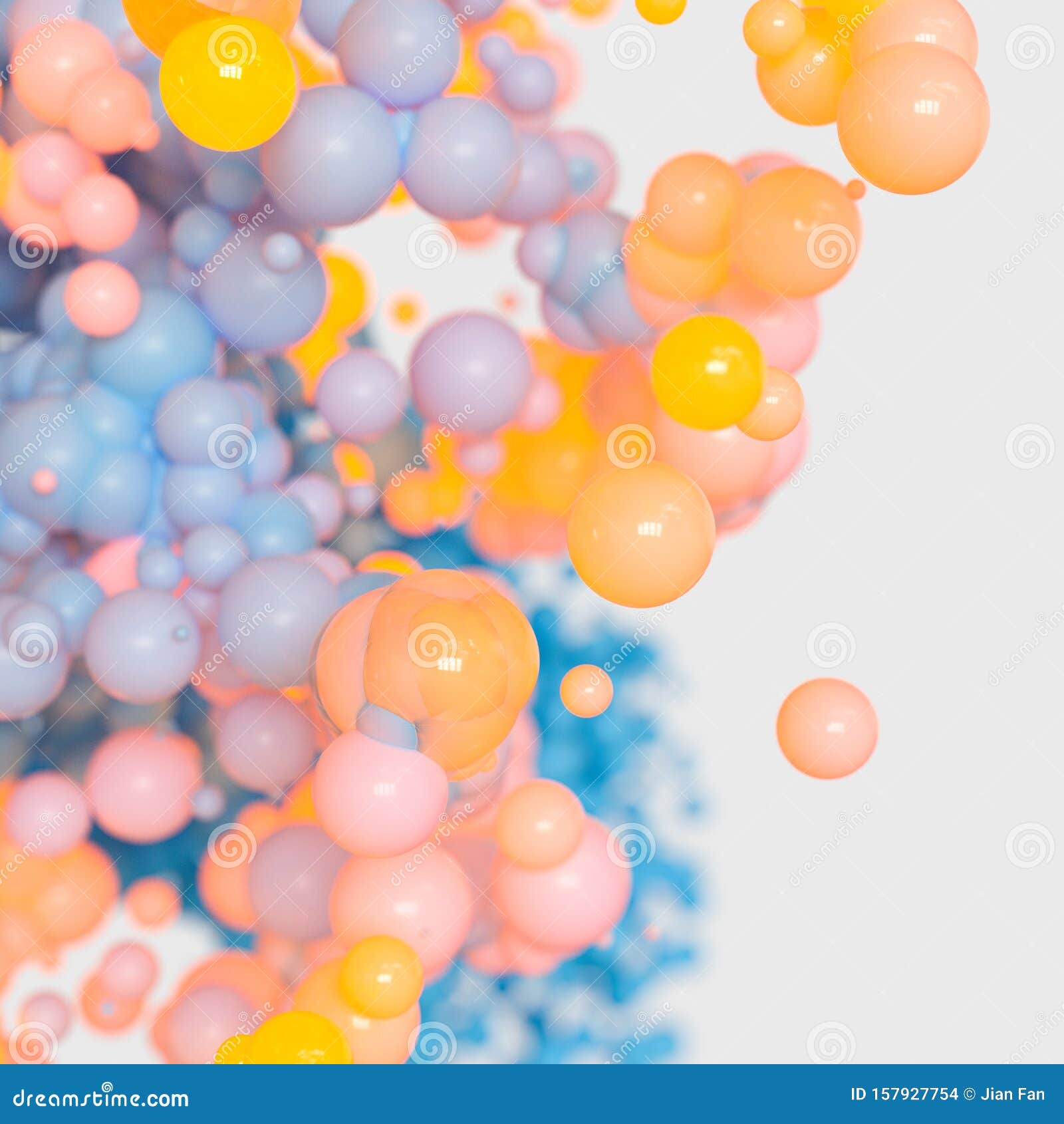 Glowing and Flying Spheres with White Background, 3d Rendering Stock ...