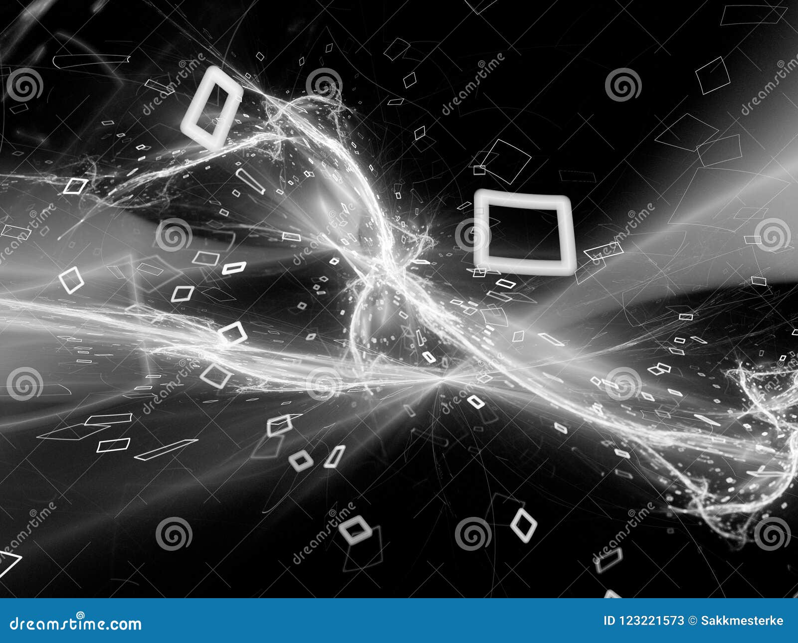 Glowing Flying Squares with Plasma in Space Stock Illustration ...