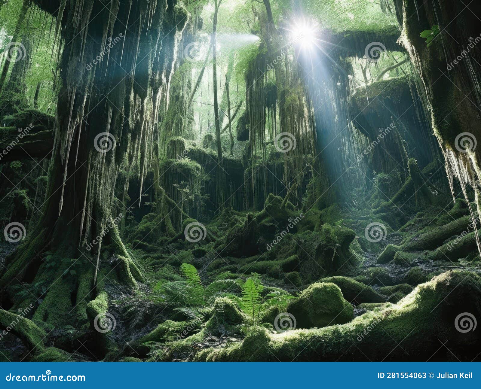 Glowing Forest Clearing with Twisted Tree Roots Stock Illustration ...