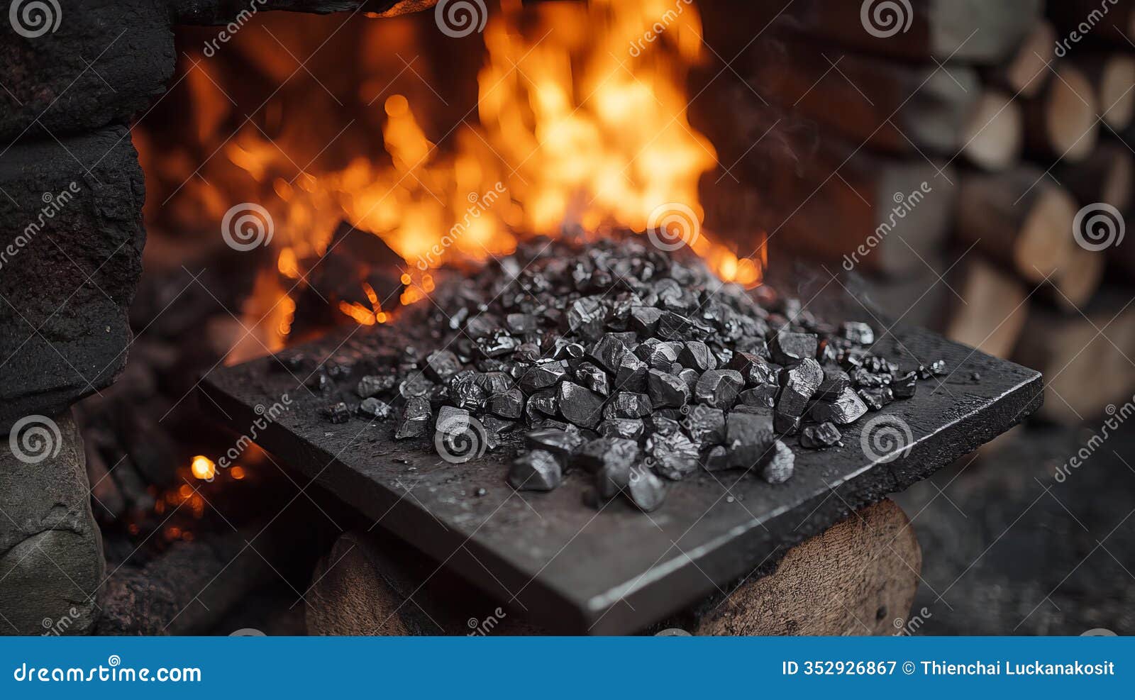 Glowing Forge With Coal And Flames, Showcasing Traditional ...