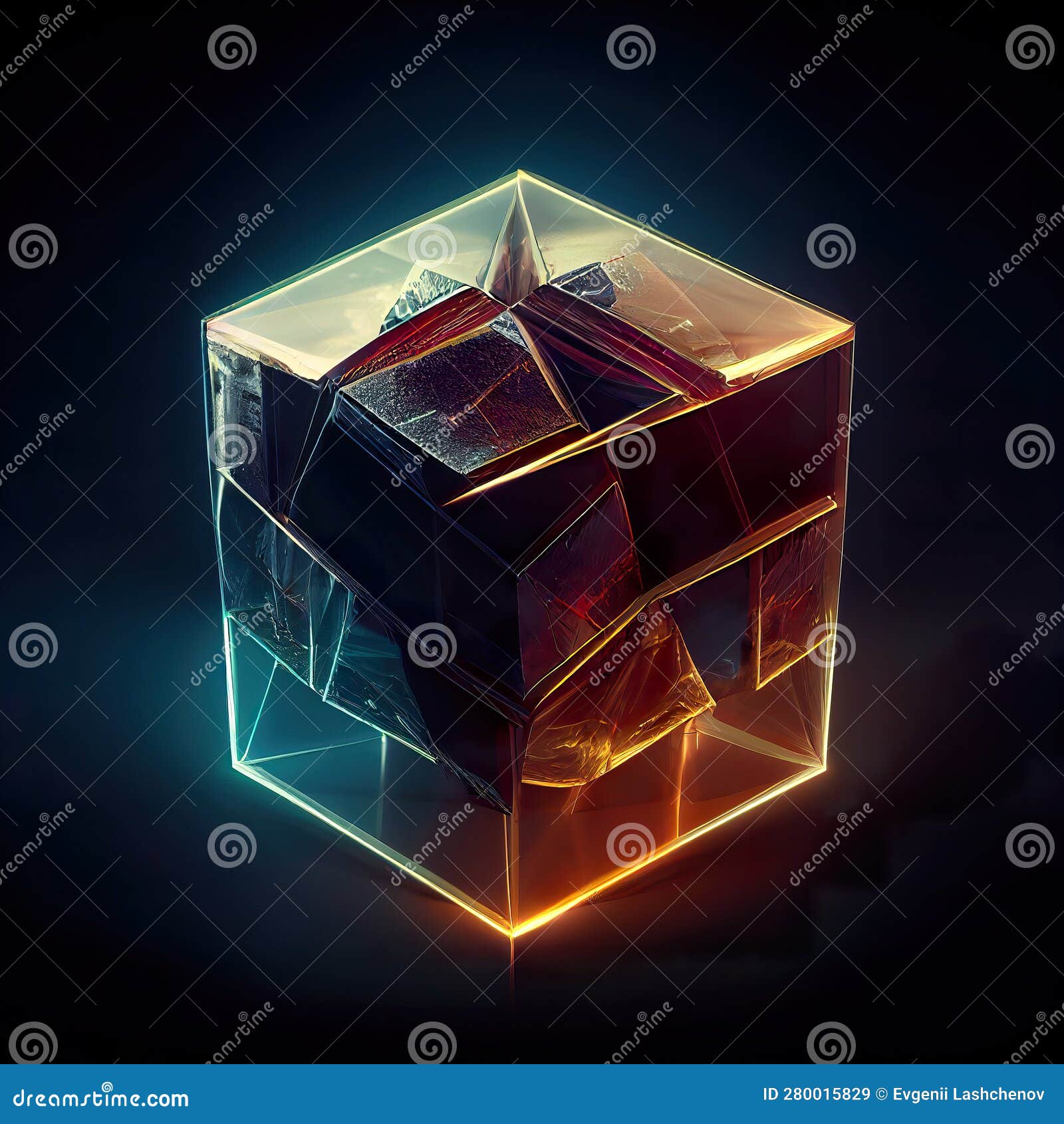 Glowing Fragmentation. Textured Cracked Cube Illuminated from Behind ... Glowing Fragmentation. Textured Cracked Cube Illuminated from Behind ...