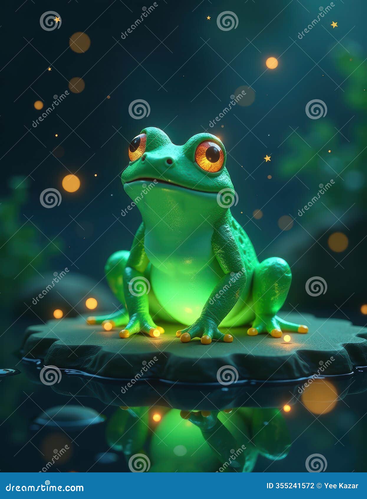 Glowing Frog in Nighttime Pond Stock Illustration - Illustration of ...