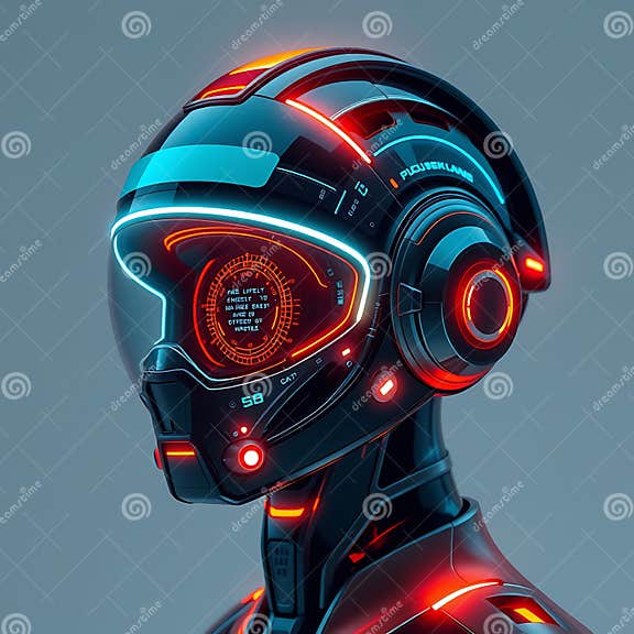 A Glowing Futuristic Helmet with a Digital Interface Stock Illustration ...