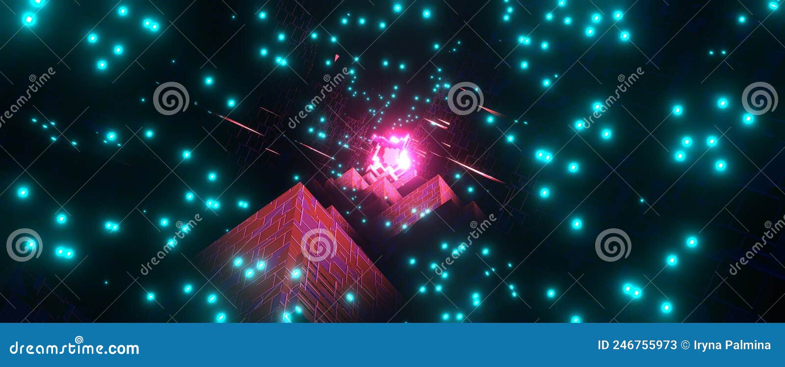 Glowing Futuristic Techno Background. Purple Cubes Clusters Stock Illustration - Illustration of ...