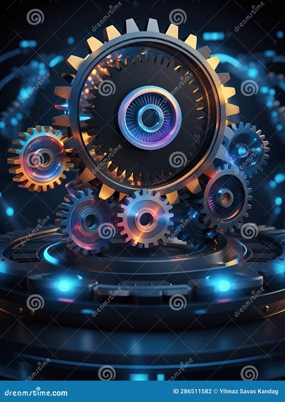 Glowing Gear Wheels Abstract Background Stock Illustration ...