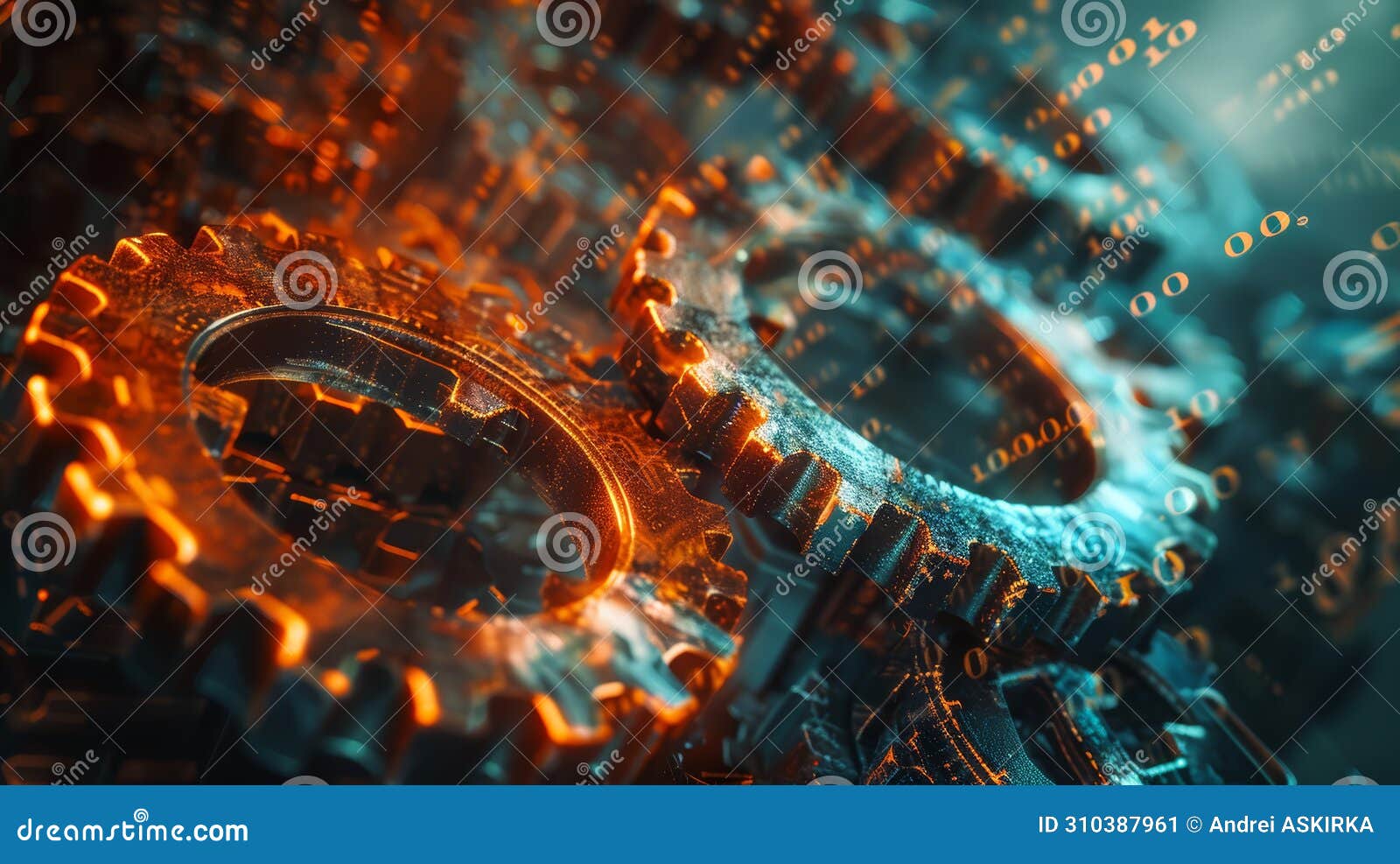 Glowing Gears on Digital Interface Representing Data Processing ...