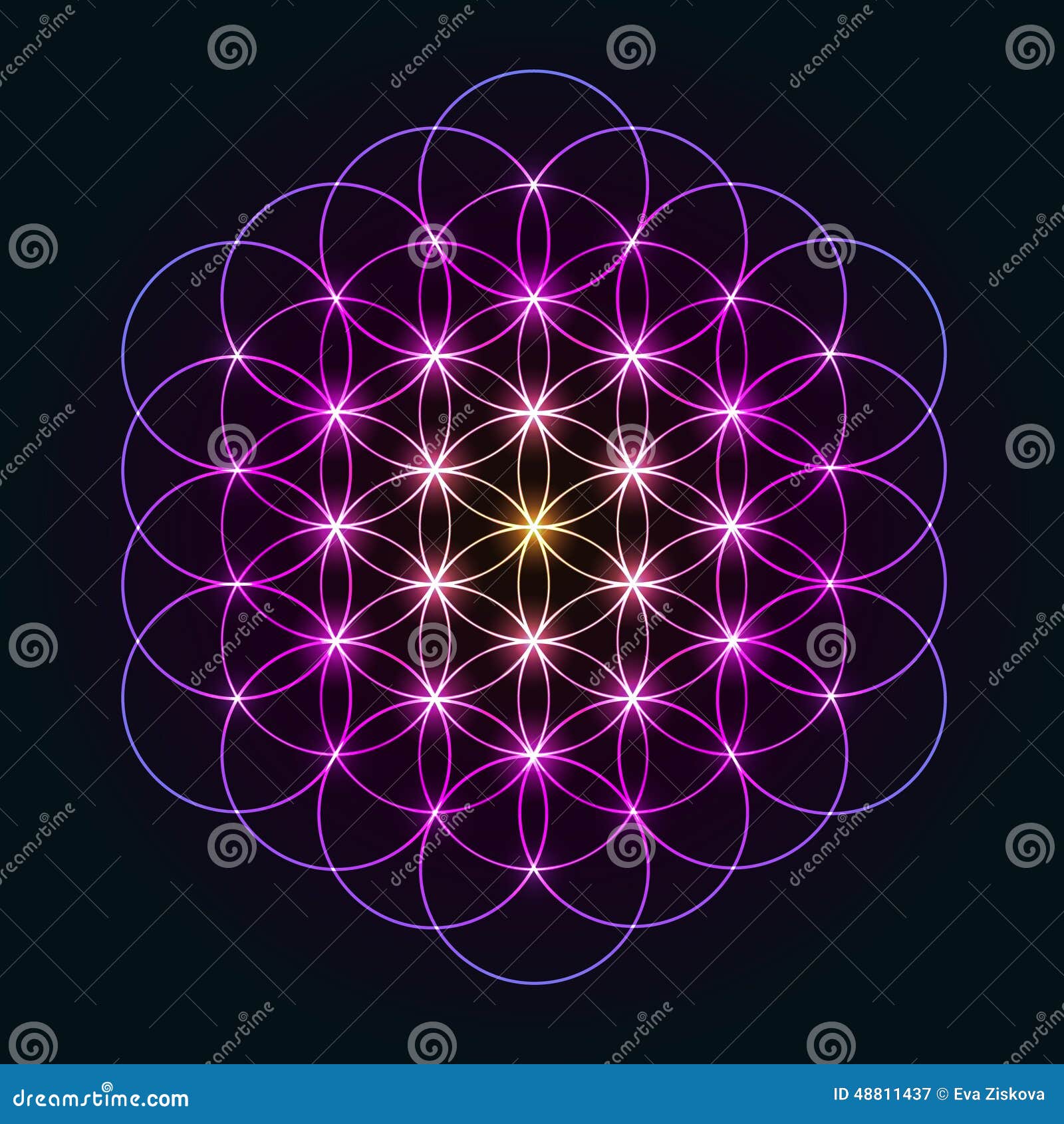 Glowing Geometrical Flower of Life Stock Illustration - Illustration of ...