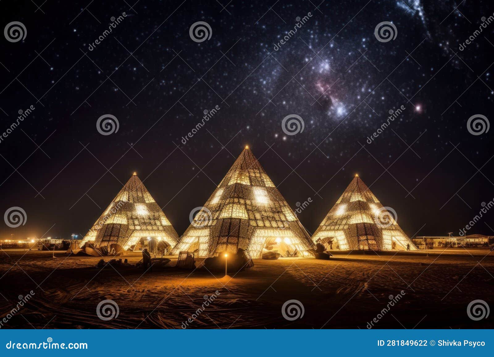 Glowing Giant Buildings in the Shape of Pyramids on Other Planet Image ...