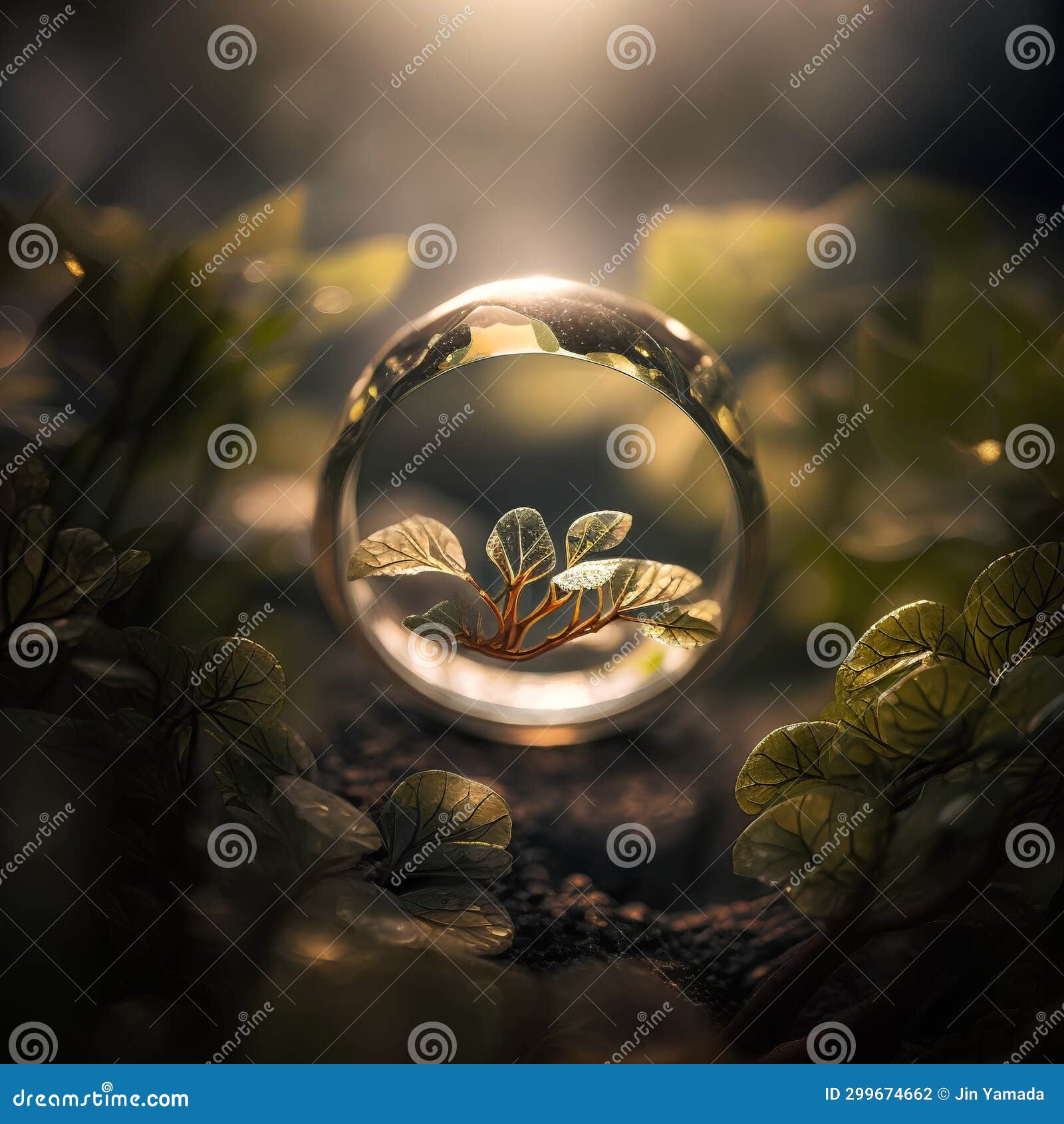 Glowing Glass Ball with Green Plant Growing Inside. 3D Rendering Stock ...