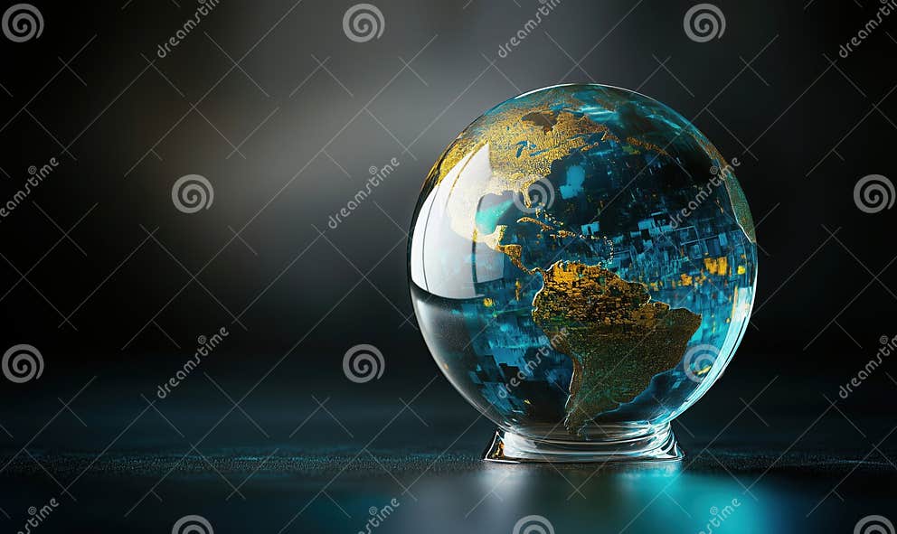 Glowing Glass Globe Showcasing Americas with Digital Patterns and ...