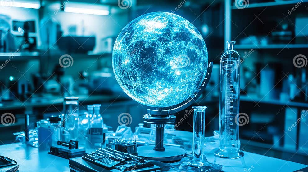 A Glowing Globe Displaying Stars in a Modern Laboratory Setting Stock ...