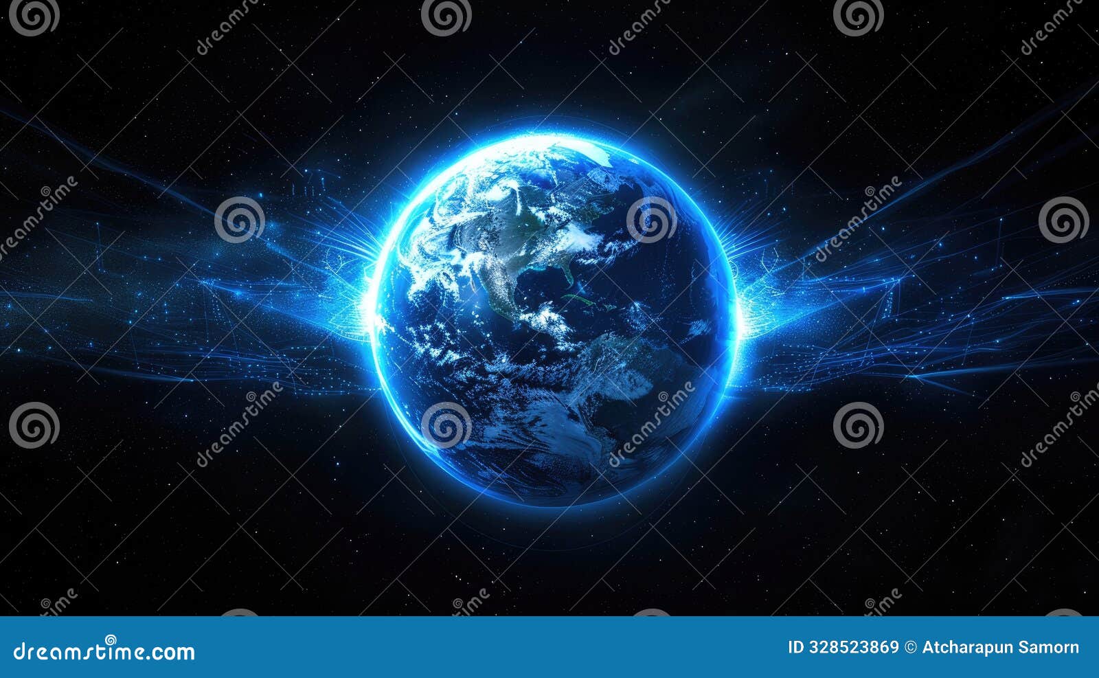 Glowing Globe with Radiating Lines Representing Internet Networks and ...