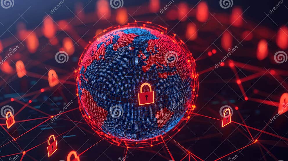 A Glowing Globe Surrounded by Digital Security Icons Including Locks ...
