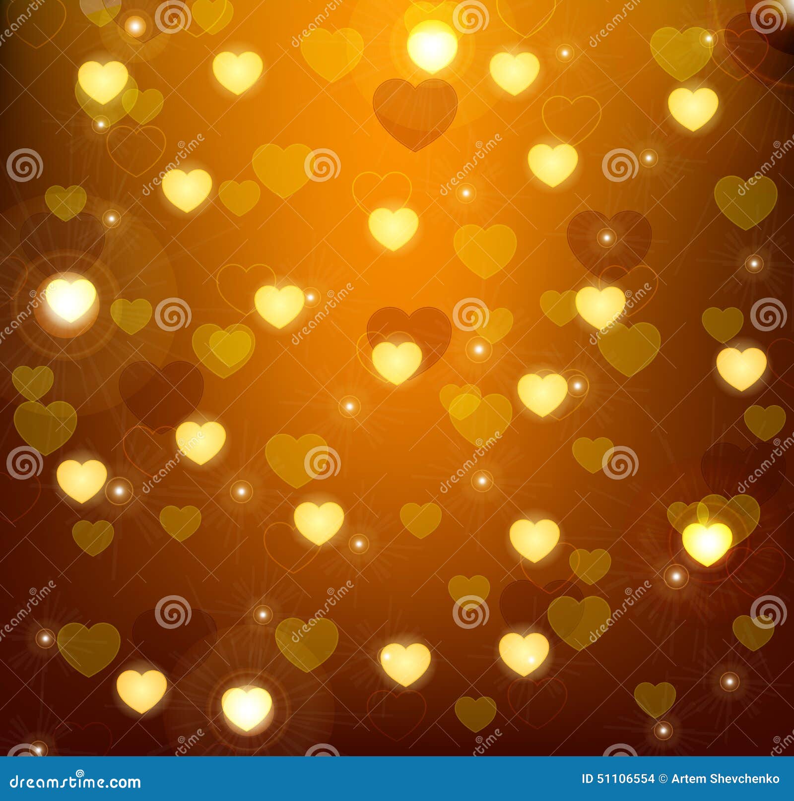 Glowing Gold Background with Glowing Hearts Stock Vector - Illustration ...