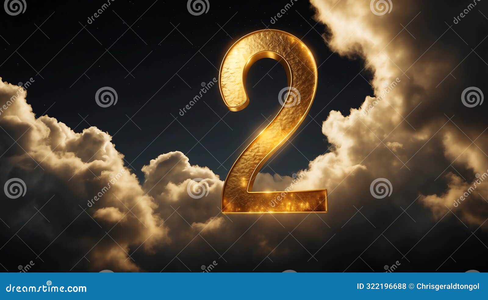 Glowing Gold Number Two on Dark Background with Ai Generated Stock ...