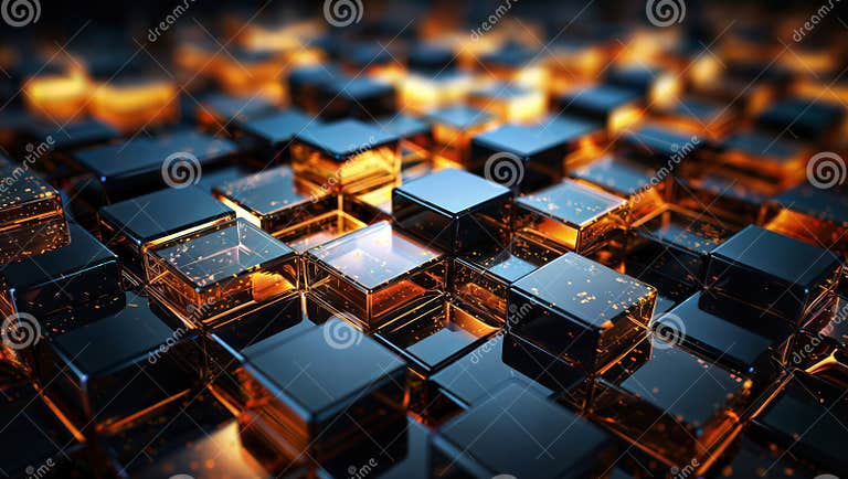 Glowing Golden Cubes: a Mesmerizing Array of Reflective Blocks ...