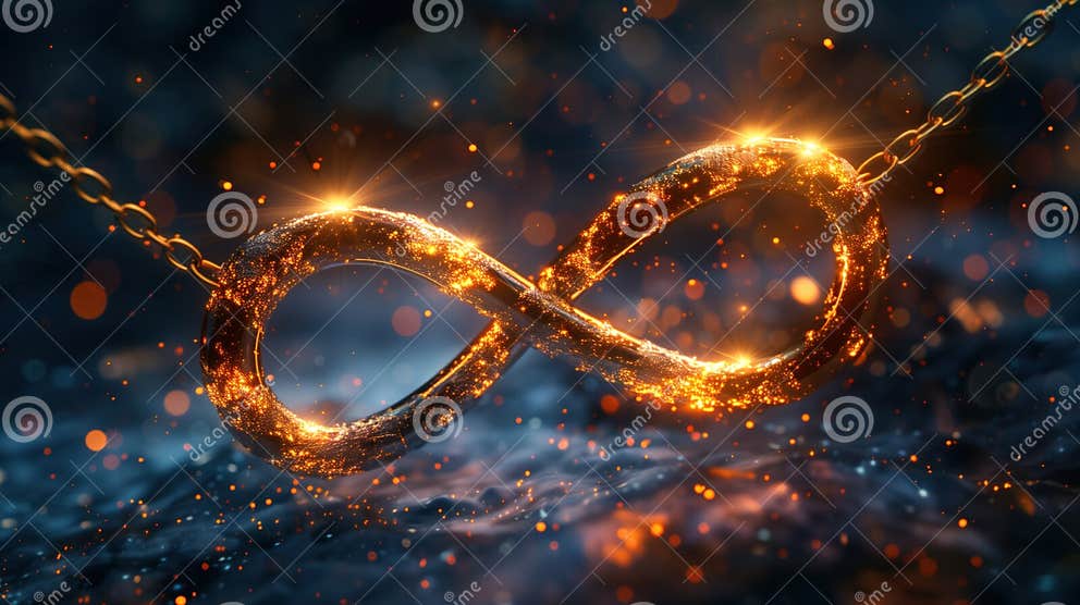 Glowing Golden Infinity Chain with Sparkling Particles. Stock Photo ...