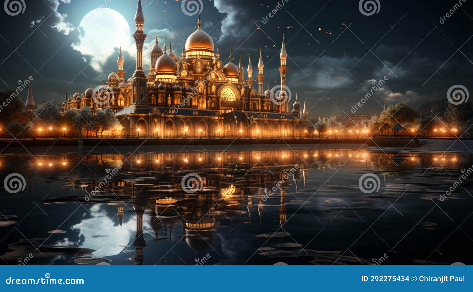 A Glowing Golden Mosque at Night View Stock Photo - Image of landmark ...