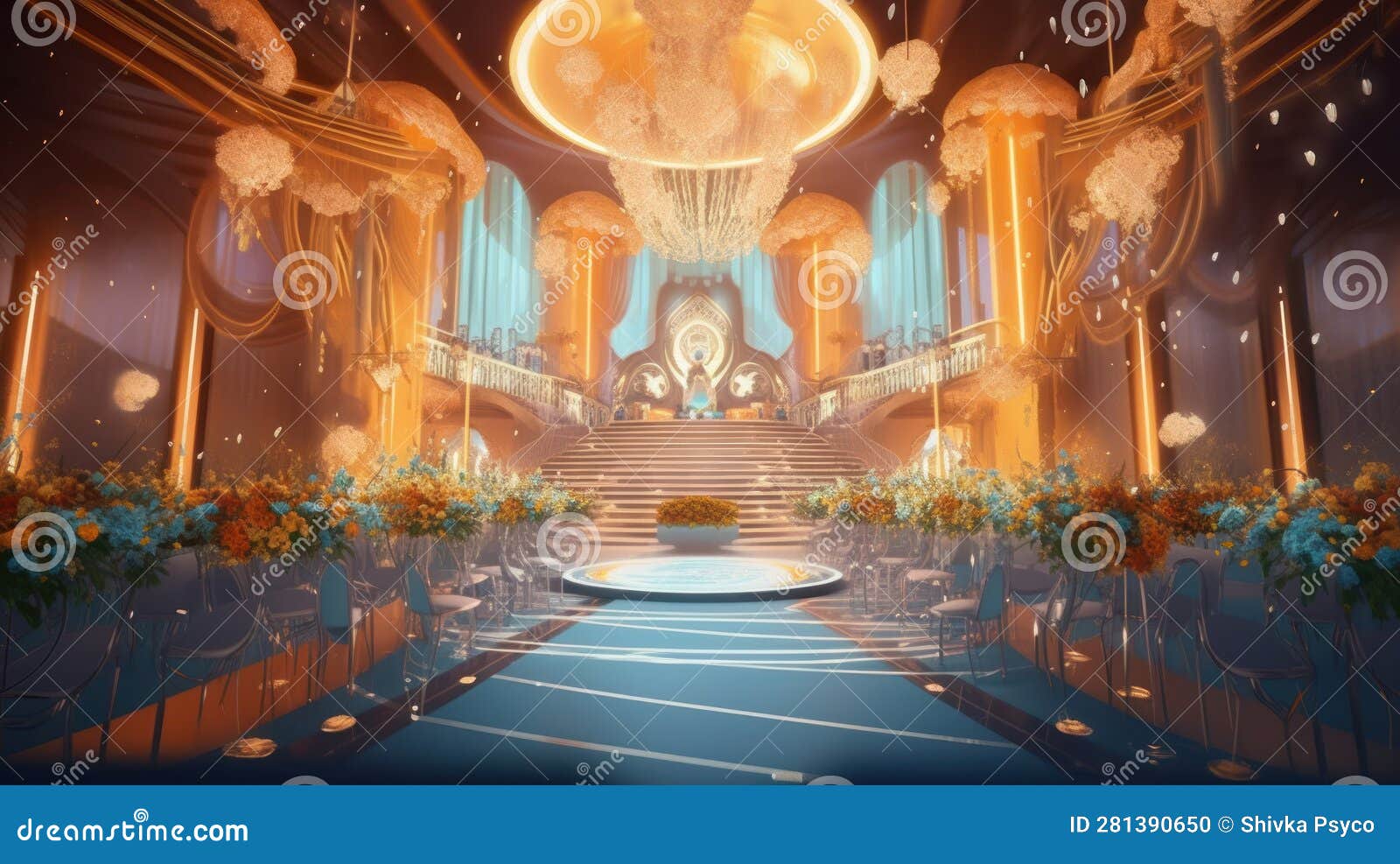 The Glowing Golden Multi-level Stage Generative AI Stock Illustration ...